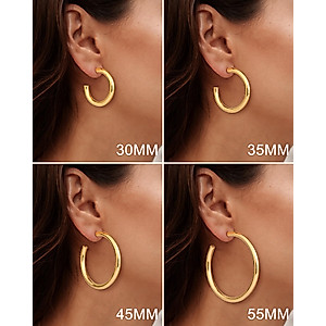 Howoo Big Chunky Gold Hoops Medium Chunky Thick Gold Hoop Earrings for Women