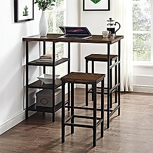 Dorel Living Cosmo 3-Piece Metal Pub Set With Wood Top, Dark Mahogany