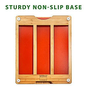 Seville Classics Bamboo Premium Wood Cutting Board Serving Tray w/ 7 Color-Coded BPA-Free Mats, for Chopping Bread, Cheese, Fruits, Vegetables, Meats, Charcuterie (PATENTED), Bamboo (NEW MODEL)