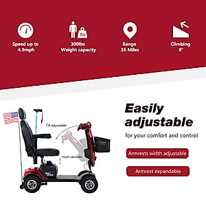 Xmatch 4-Wheel Metro Mobility Scooter Battery Powered with Front Basket Compact Foldable Seat (Red, WB30" Wind Guard & Suspension)