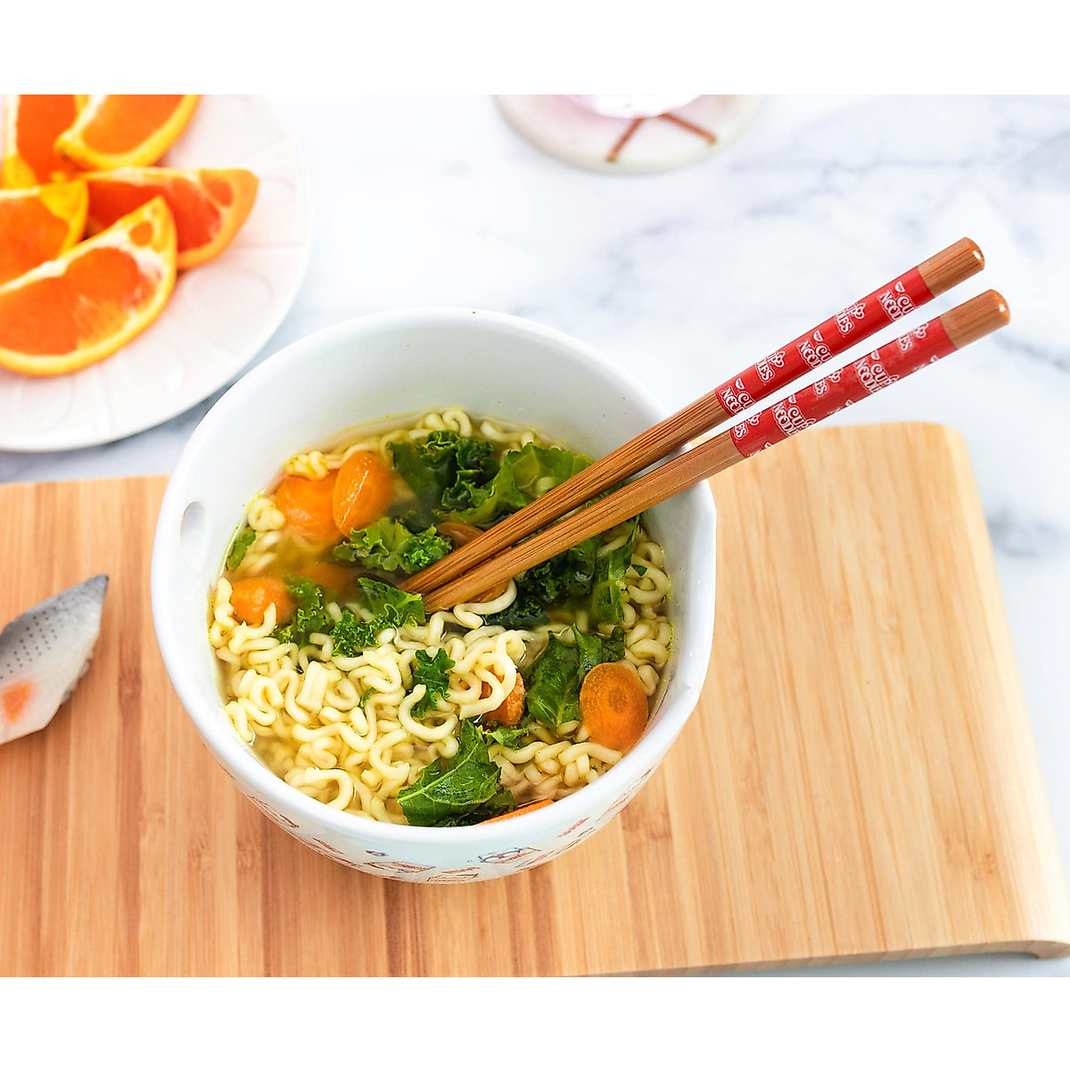 Toynk Sanrio Hello Kitty x Nissin Cup Noodles Ceramic Dinnerware Set | Includes 20-Ounce Ramen Noodle Bowl and Wooden Chopsticks