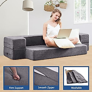 ILPEOD 8 Inch Memory Foam Fold Out Sofa Bed, Washable Cover Sleeper Convertible Futon Mattress for Bedroom Living Room Guest Bed