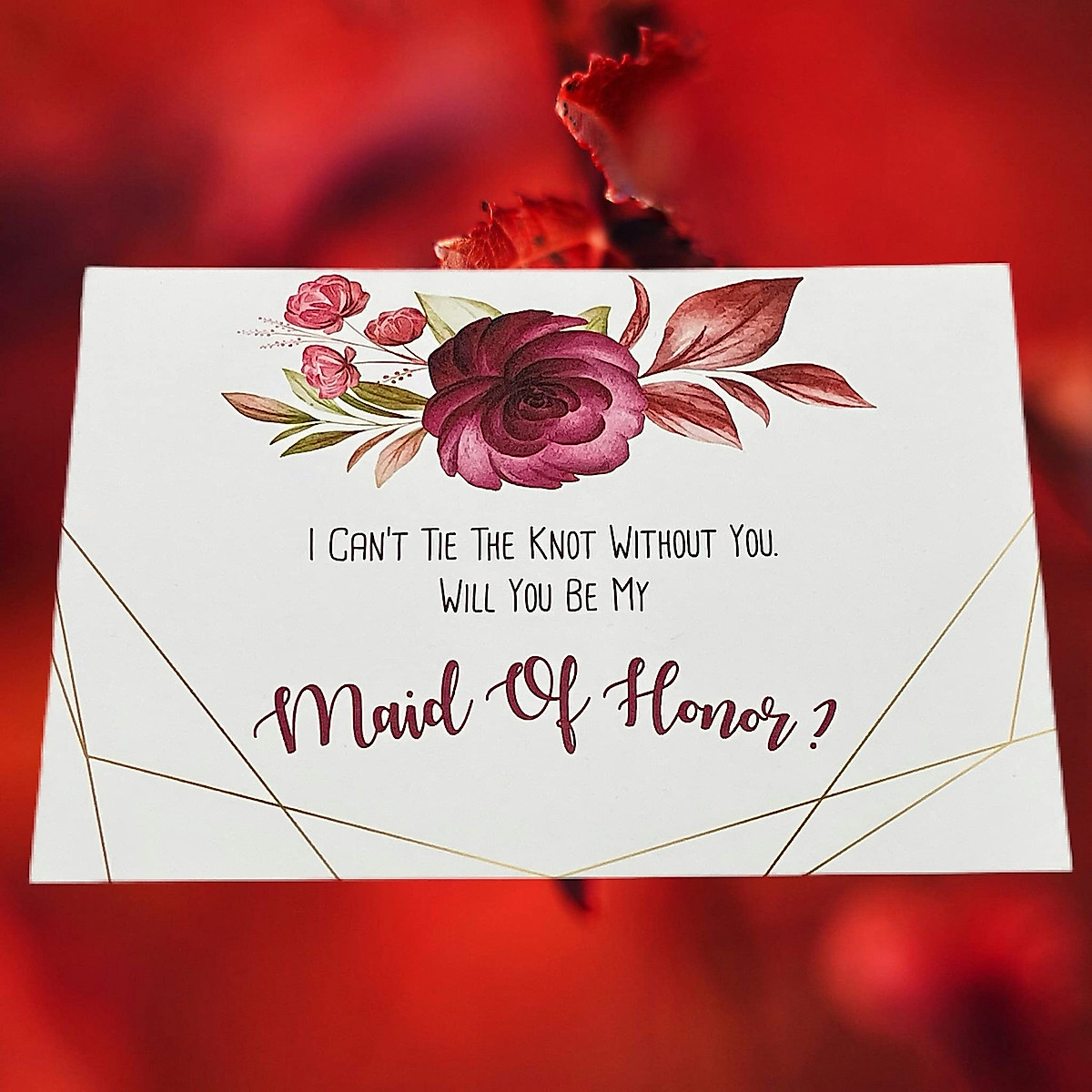 Will You Be My Bridesmaid 16 Cards with Matching Size White Envelopes for 10 Bridesmaids, 2 Matron of Honor, 2 Maid of Honor & 2 Flower Girls Card for Bride to Help Tie The Know. (Burgundy)