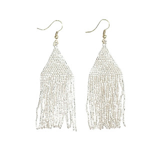 INK+ALLOY Beaded Boho Earrings for Women Dangling, Lexie Medium Fringe Colorful Seed Bead Tassel Earrings, Hypoallergenic Handmade Jewelry for the Modern Bohemian, 3.25-Inch Length (Silver)