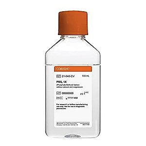 Mediatech 21-040-CV Phosphate Buffered Saline, 1X, Without Calcium and Magnesium, 500 mL, 500 mm (Pack of 6)