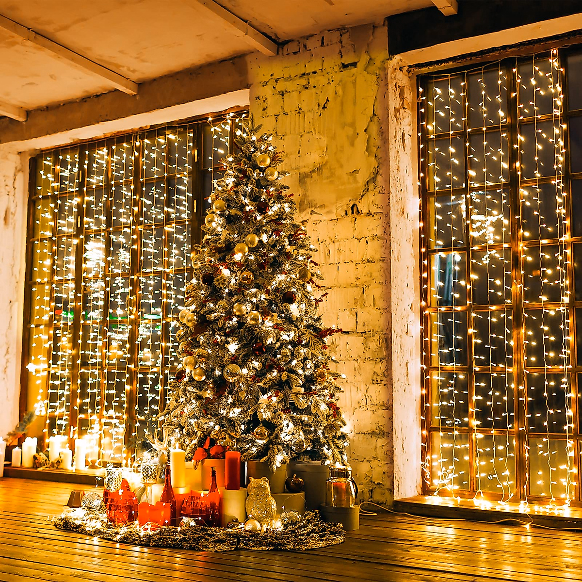 Twinkle Star 300 LED Window Curtain String Light for Christmas Wedding Party Home Garden Bedroom Outdoor Indoor Wall Decorations (Warm White)