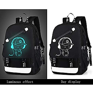Anime Luminous Backpacks for Boys ,Lumcissy 15.6'' Laptop Backpack with USB Charging Port with USB Charging Port and Anti-theft Lock,Unisex Fashion Black Daypack,Travel Laptop Backpack