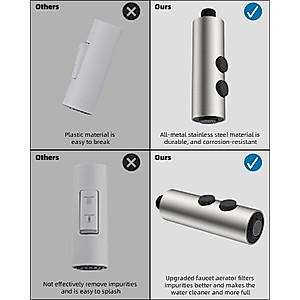 Metal Pull Down Kitchen Faucet Head Replacement with 15 Adapters, Pull Out Sink Spray Head, 2 Function Spray Nozzle Compatible with Moen, American Standard, Delta, Kohler Faucets, Brushed Nickel