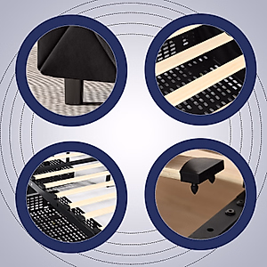 HOMBCK Queen Bed Frame with 4 Storage Drawers,Upholstered Bed Frame with Diamond Headboard and Footboard, Black Velvet Bed Frame with Wingback, Solid Wood Slats, Black