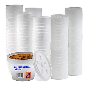 Mr Miracle Foam Bowl with Lid for Hot and Cold Foods – 8 Ounce Disposable Soup Container with Vented Lid, Great for Ice Cream, Yogurt, Soup, Takeout [50 pack]