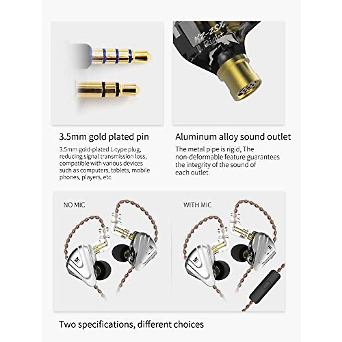 in-Ear Monitors,　KZ ZSX 1DD+5BA Hybrid HiFi Stereo Noise Isolating Sport IEM Earphones/Earbuds/Headphones with Detachable Cable (Without MIC, Cyan)