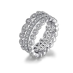 3 CT Round Shape White Cubic Zirconia Womens Trio Wedding Engagement Ring Set in 14K White Gold Plated 925 Sterling Silver (3 Cttw) Ring Size - 5