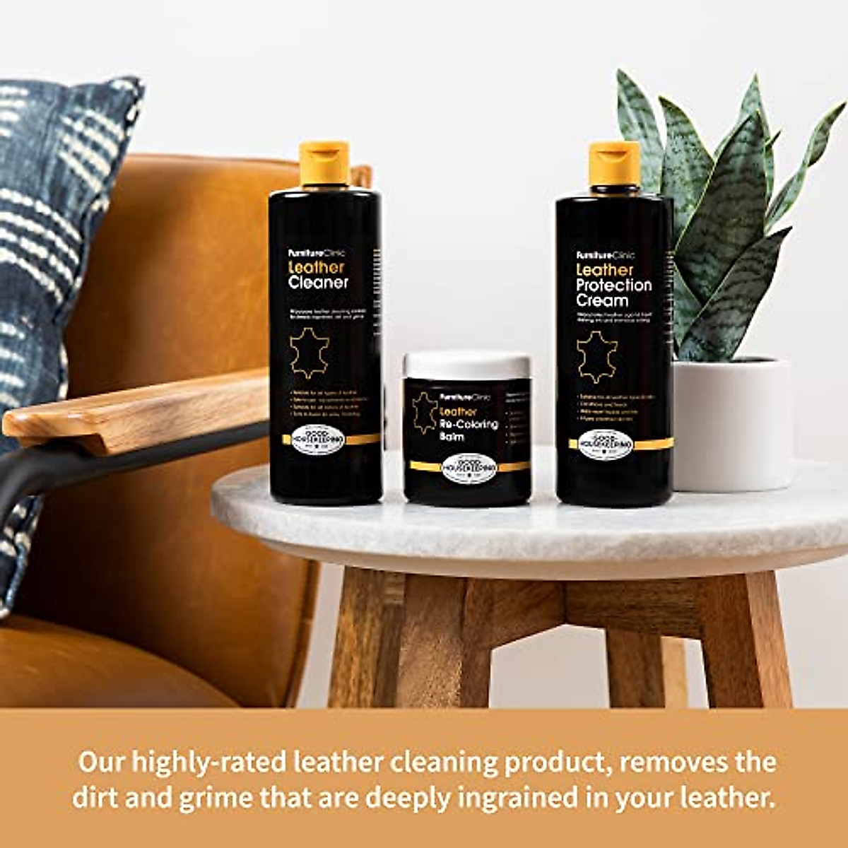Furniture Clinic Leather Complete Restoration Kit | Includes Leather Recoloring Balm, Leather Cleaner, Protection Cream, Sponge & Cloth | Restores & Repairs (Dark Brown)