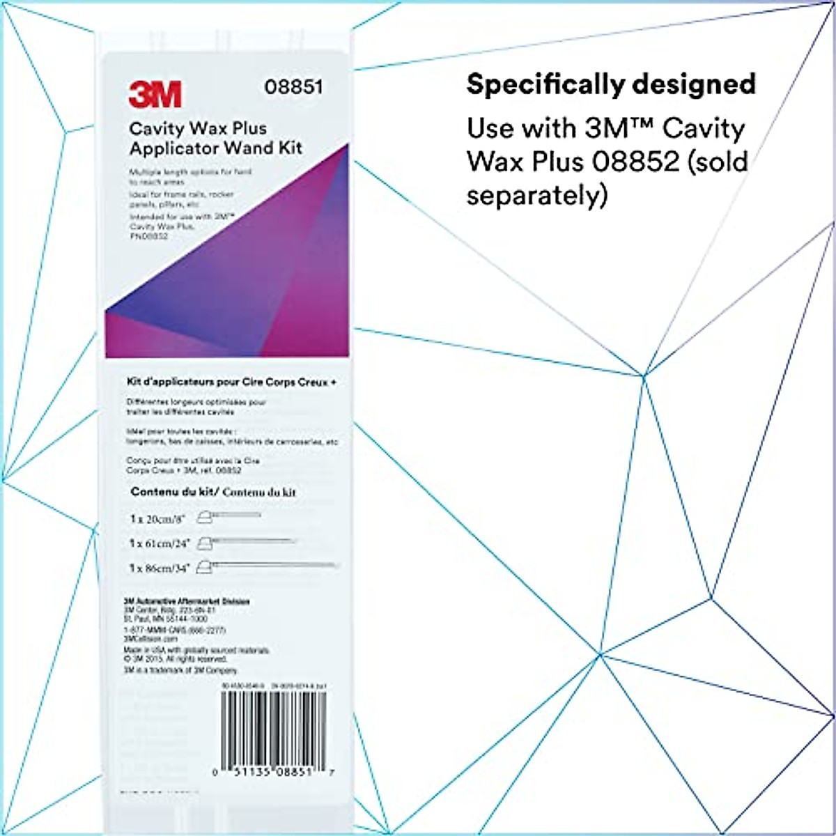 3M Cavity Wax Plus Applicator Wand Kit, 08851, 360-Degree Nozzles, Corrosion Protection, Collision Repair
