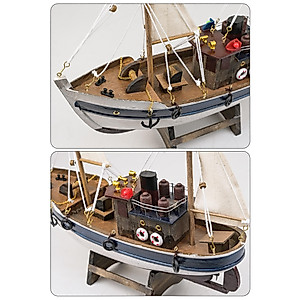 SAILINGSTORY Wooden Fishing Boat Model Sailboat Decor Ship Model Distressed Finish