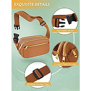 FIORETTO Fanny Packs for Women Men Fashion Crossbody Belt Bag with 3 Zipped Pocket Adjustable Small Waist Pouch Bum Bag for Dog Walking Running Hiking Travel Workout Brown