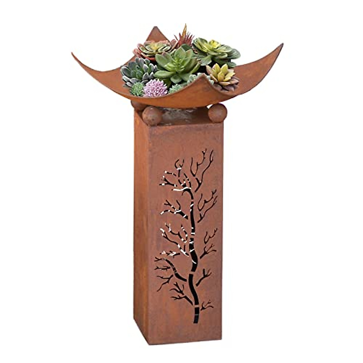 Westcharm Metal Fire Pits Outdoor Decorative Rustic Pillar with Removable Bowl | Brazier Wood Burning Fire Column | Decorative Pillar with Plant Display Dish for Outdoor Decoration