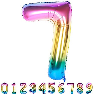 40 Inch Giant Rainbow Numbers 7 Balloons Colorful Party Birthday Decorations Foil Helium Digital Balloon 0 to 9 Gradient