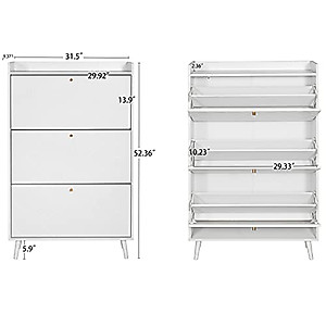 Yoluckea Shoe Cabinet with 3 Flip Drawers, Modern White Freestanding Shoe Rack Storage Organizer with Top Shelf, 3-Tier Shoe Storage Cabinet for Entrance Hallway (White)