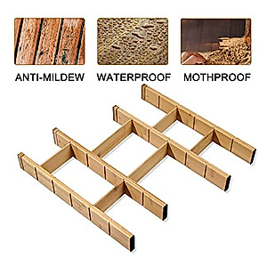 horganize Bamboo Drawer Dividers with Inserts, 8 Pack Kitchen Drawer Dividers Adjustable (17-22 inches) for Clothes, Dresser, Bathroom, Office