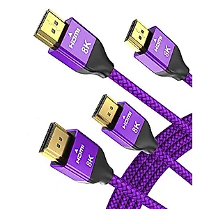 Basesailor 8K 60Hz HDMI Cable 10FT 2 Pack,48Gbps 7680P Ultra High Speed Cord for Apple TV,Roku,Samsung QLED,2.0 2.1,Sony Playstation,PS5,6FT,Xbox One Series X,eARC HDR HDCP 2.2 2.3,4K 120Hz 144Hz