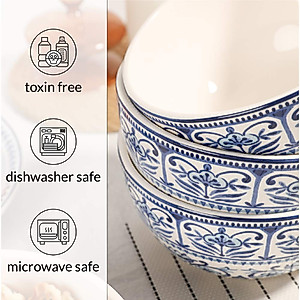 Sonemone Blue Cereal Bowls for Kitchen, 26oz Ceramic Bowls Set of 4 for Cereal, Salad, Soup, Pasta, Dessert, Microwave & Dishwasher Safe