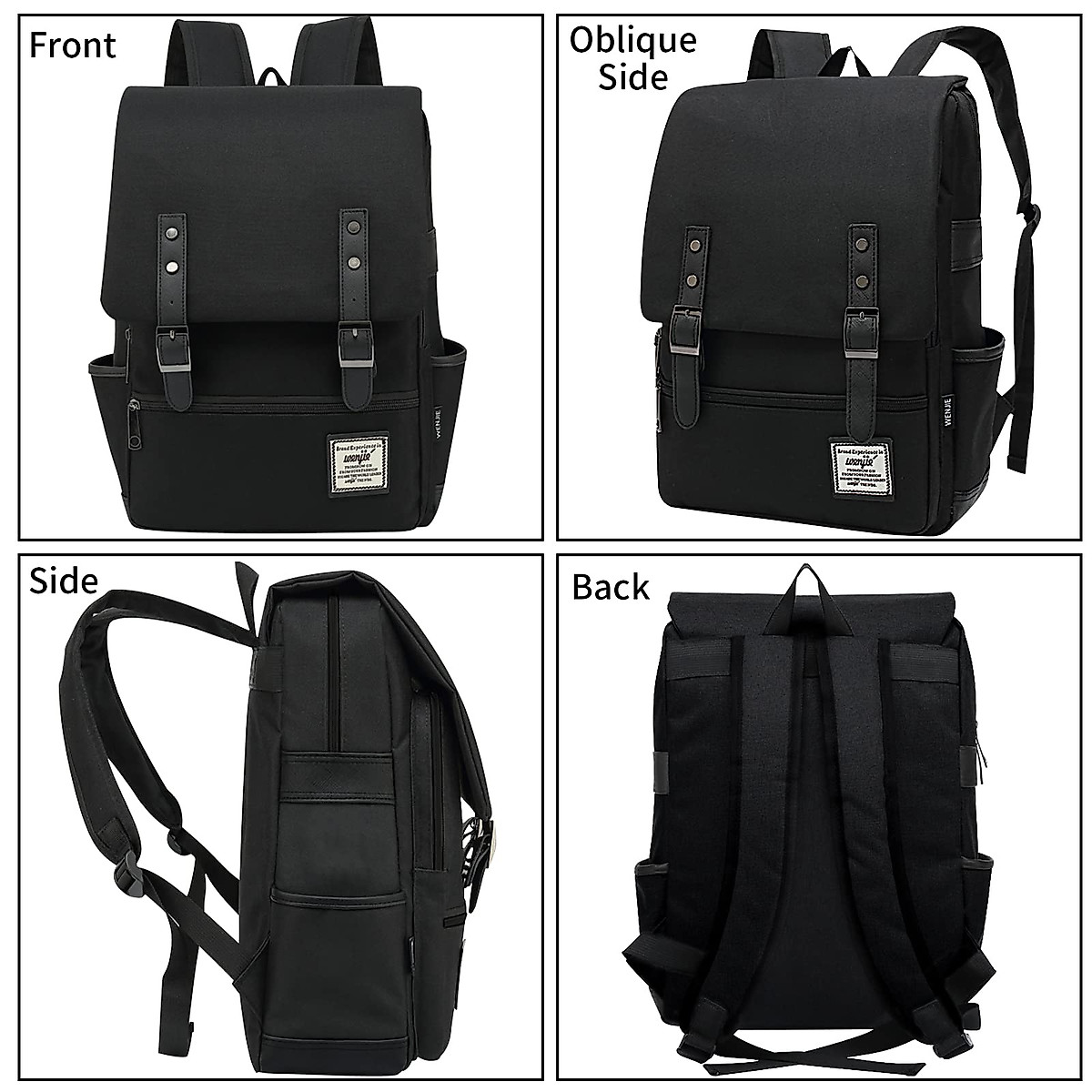 Wesoke Vintage Women Laptop Backpack, School College Student Bookbag Travel Rucksack Casual Daypack Business Work Computer Back Pack for Men, Fashion Nurse Bag Fits 15.6 Inch Notebook, Black