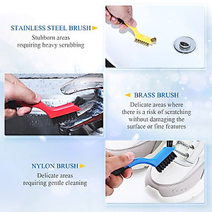 9 Pcs Wire Brush Set Nylon Brass Stainless Steel Bristles with Curved Handle Grip, Wire Cleaning Brush Scratch Brush for Rust Remover Dirt Paint Removal Clean