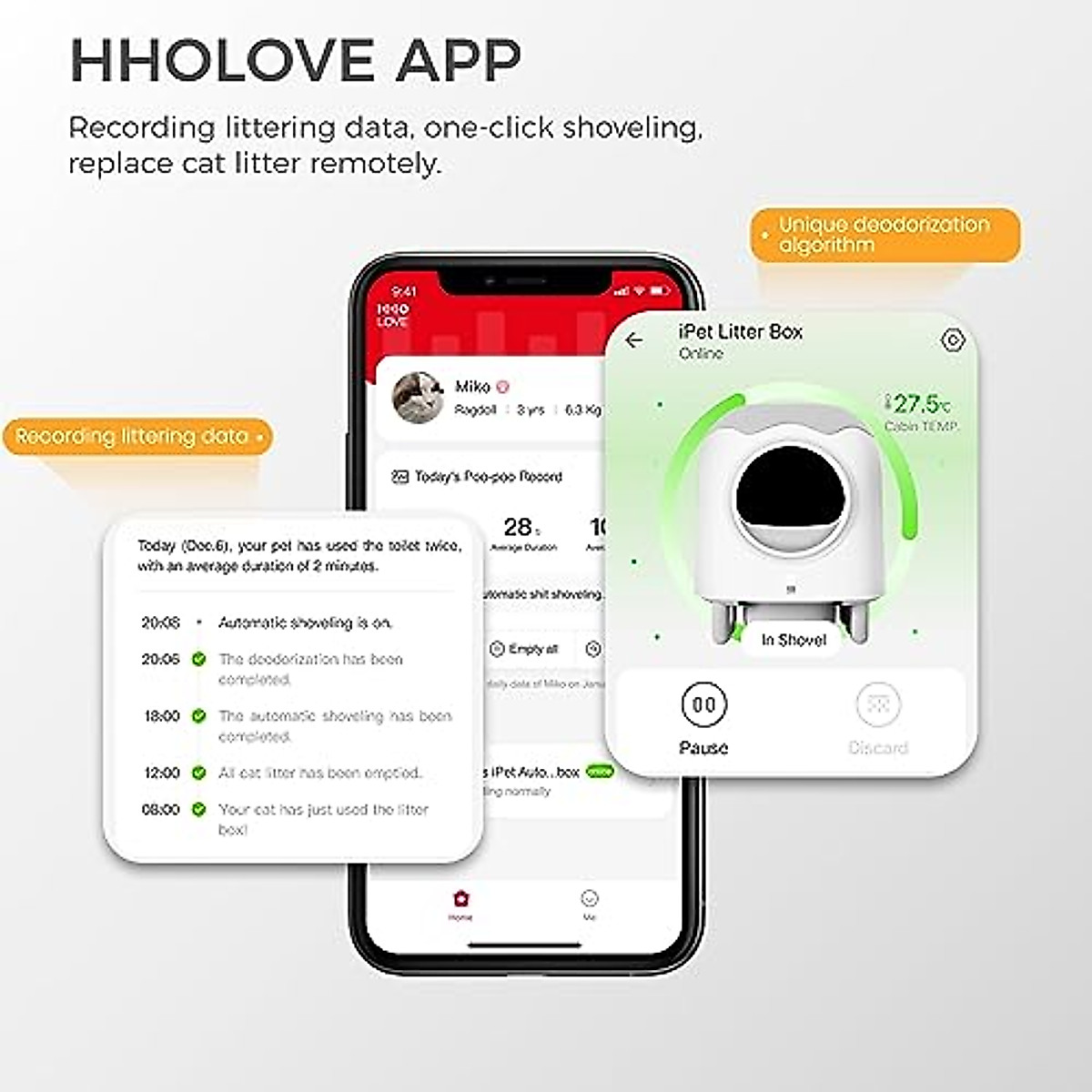 HHOlove Automatic Cat Litter Box, Self Cleaning Box with Remote App Control, Alerts, Odor Suppression, Disassembly for Multiple Cats