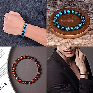SONNYX 10 Pcs 8mm Semi-Precious Gemstones Bracelets Round Beaded Bracelets for Men Women Stone Crystal Stretch Beaded Bracelet Unisex
