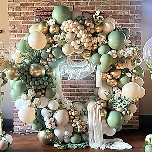 Sage Green Balloons Arch Kit-184pcs Sage Green Sand White and Chrome Gold Balloons Garland Kit for Birthday Baby Shower Bridal Shower Jungle Safari Engagement Party Decorations