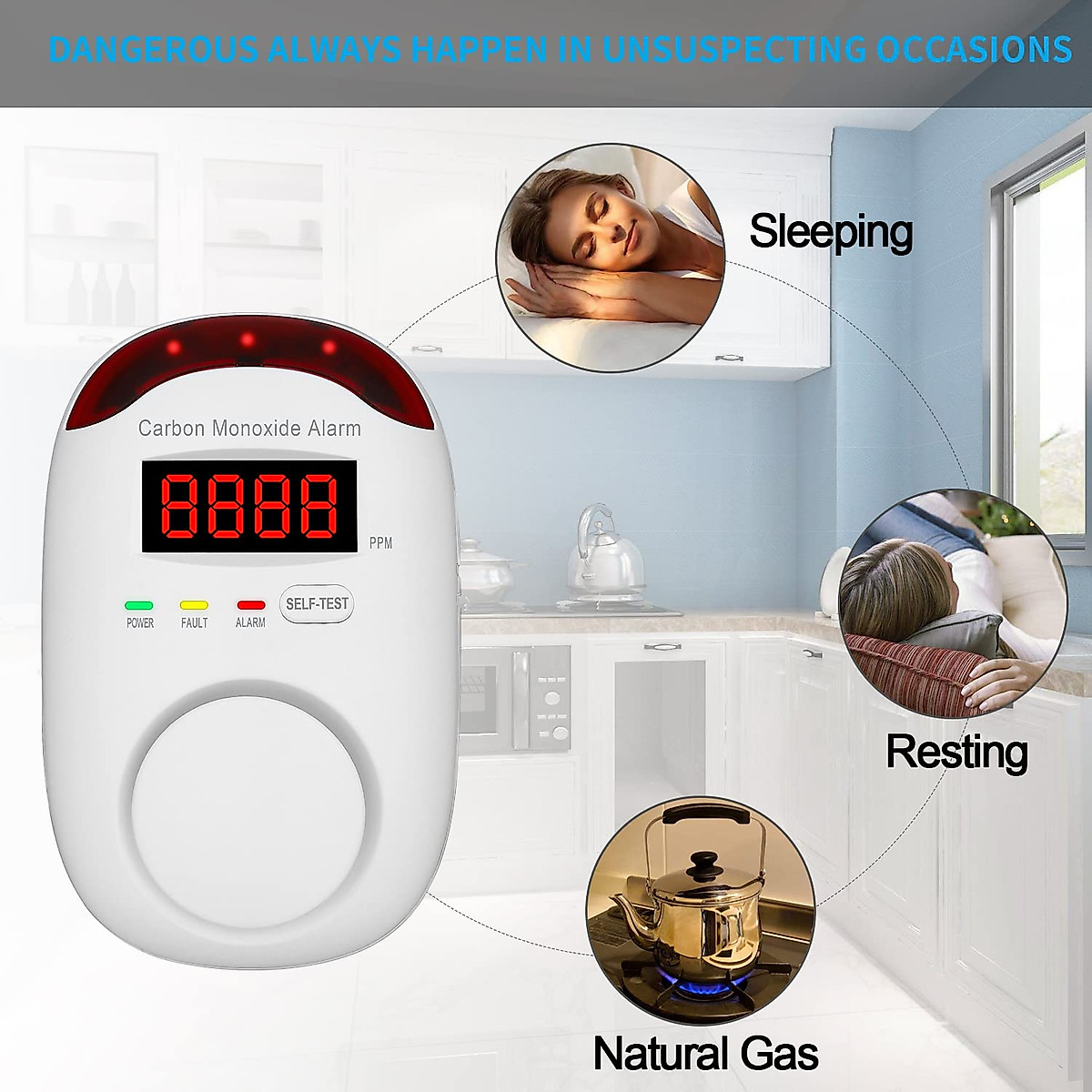 Carbon Monoxide Detector Insertion, VzmcovCO Detector, LED Display Screen Voice Alarm, Suitable for Home Kitchen, Office, Hotel Garage, Living Room, Bedroom -1 Package