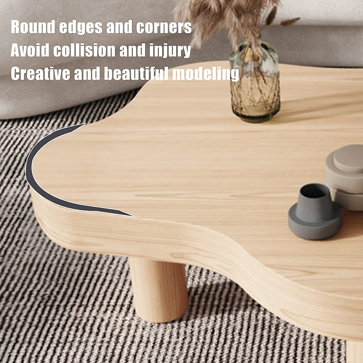 HM&DX Cloud Shape Irregular Wood Coffee Table,Round Corner Thicken End Table,Cute Accent Modern Coffee Cocktail Table with 3 Legs for Living Room Furniture(27.5" Lx18 Wx16 H, Natural)