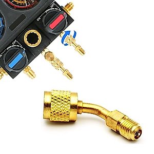 Hawyet 1 PC Car Mini Split System AC HVAC Refrigeration Service R410 Brass Converter, 5/16" SAE Female Quick Couplers to 1/4" SAE Male Flare Adapter with Thimble, Universal for Most Cars (Gold)