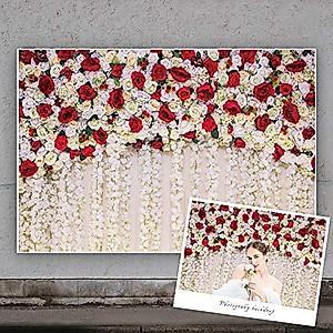 Red White Roses Flowers Wall Photography Backdrop,Yeele 10x6.5ft Wedding Shower Photo Background,Anniversary Bridal Shower Wedding Reception Birthday Party Dessert Table Decorations Banner Shoot Props