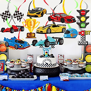 20 Pcs Race Car Hanging Swirl Decorations Racing Birthday Party Decorations Checkered Flags Racing Swirls Ceiling Decor for Boys Let's Go Racing Birthday Party Supplies