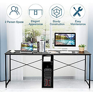 Tangkula 2 Person Computer Desk, 79 Inch Double Workstation Desk with Storage Cubes and Adjustable Foot Pads, Extra Large & Sturdy Writing Table for Home and Office (Black)