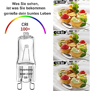 Ivyemons G9 Bulb 60 Watt - 10PCS G9 Halogen Light Bulbs 2 Pin 120V 60W Warm White, G9 Dimmable Bulb with G9 Base, High Output G9 Light Bulb for Range Hood Light, Chandeliers, Cabinet Light