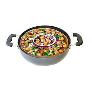 DBY Tradenet Kadhai Deep Karahi Hard Anodised Cookware Kadai with Stainless steel Aluminium Kadhai Fry Pan Deep Fry Pan Aluminium Frying pan Daily Use Home/Kitchen 2 Ltr (3mm)