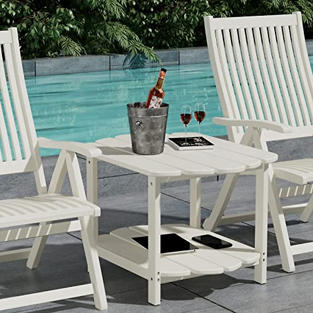 FERFALDER Adirondack Patio Table-2 Tier Outdoor Side Table White Balcony Table for Garden Pool