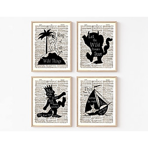 Wild Things - Decor - 4 piece set - Dictionary Art Print Quotes and Sayings Print - UNFRAMED 8 X 10 inches
