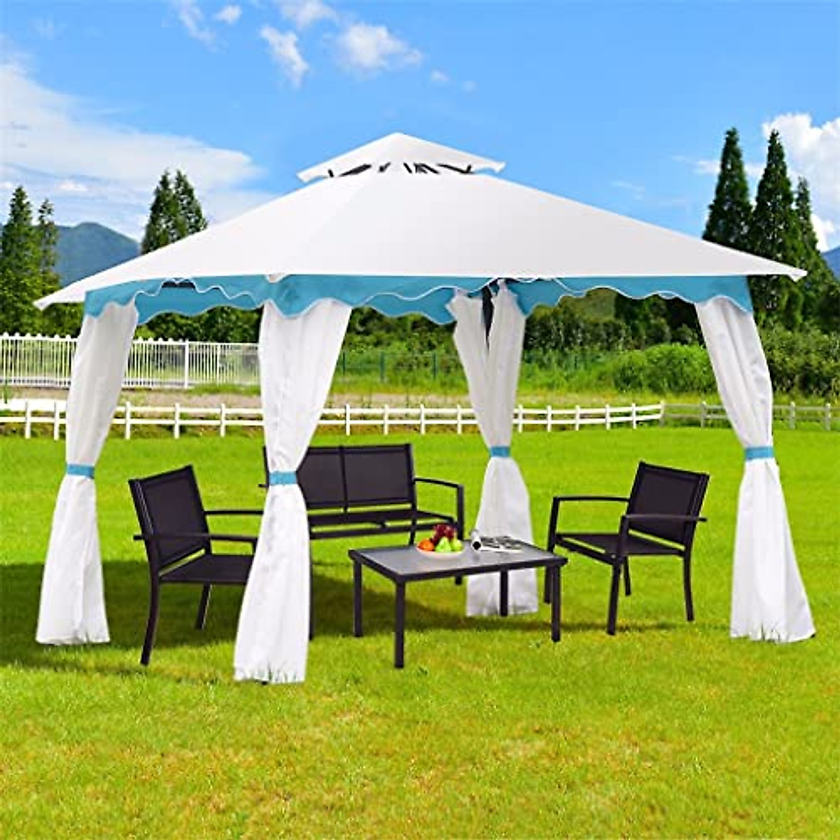 ADUH 2 Tier 10'x10' Patio Gazebo Canopy Tent Steel Frame Shelter Awning W/Side Walls Outdoor Furniture