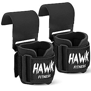 HWK Sports Weightlifting Hooks with Wrist Straps for Men & Women, Black, Padded Lifting Hooks with Heavy Duty Lifting Straps Ideal for Weightlifting, Bodybuilding & Powerlifting Weights up to 700lbs