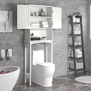 Yone jx je Over The Toilet Storage Cabinet with 2 Doors and Shelf, 3-Tier Space Saving Organizer Rack, Stable Freestanding Above Toilet Stand, Bathroom Cabinet for Bathroom, Restroom, Laundry, White