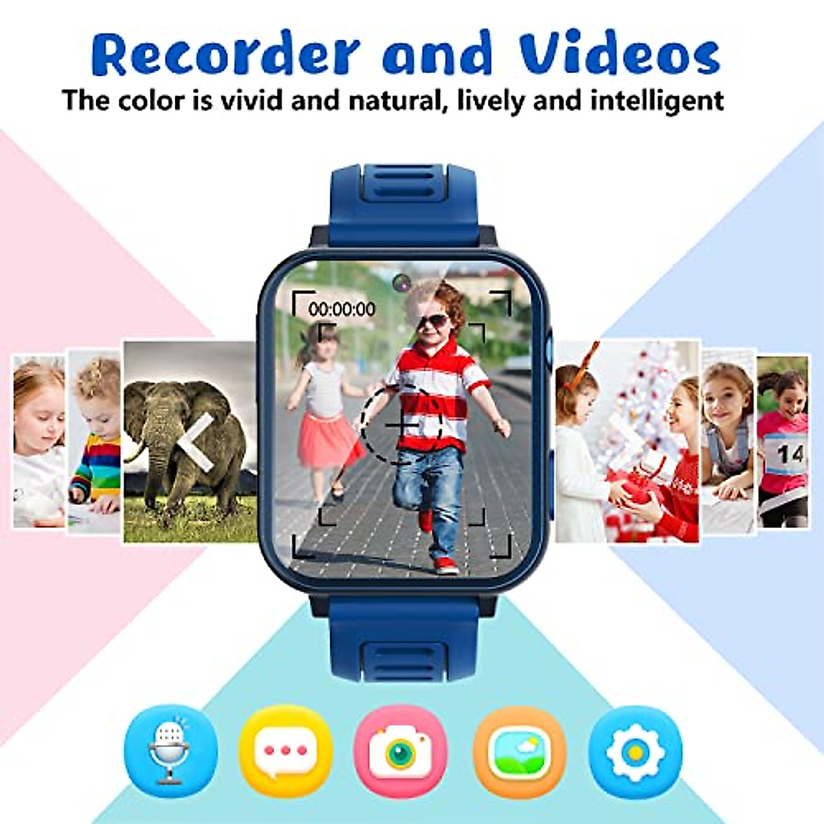 Retysaz Kids Smart Watch,24 Game Smart Watch for Kids, Fashion Smartwatches for Children 3-14 Great Gifts to Girls Boys (Blue)