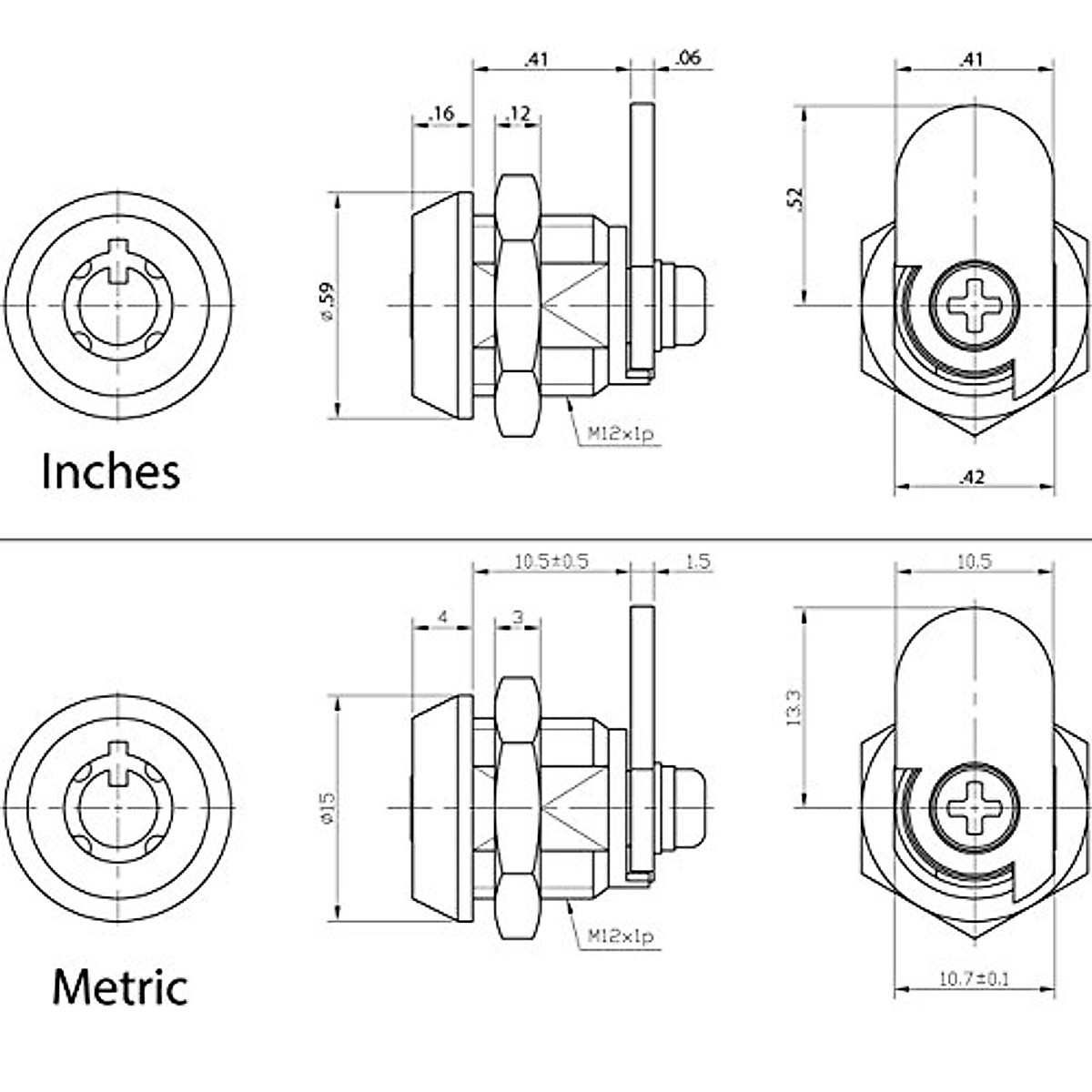 FJM Security 2200AL-KA Miniature Tubular Cam Lock with 1/2" Cylinder and Chrome Finish, Keyed Alike