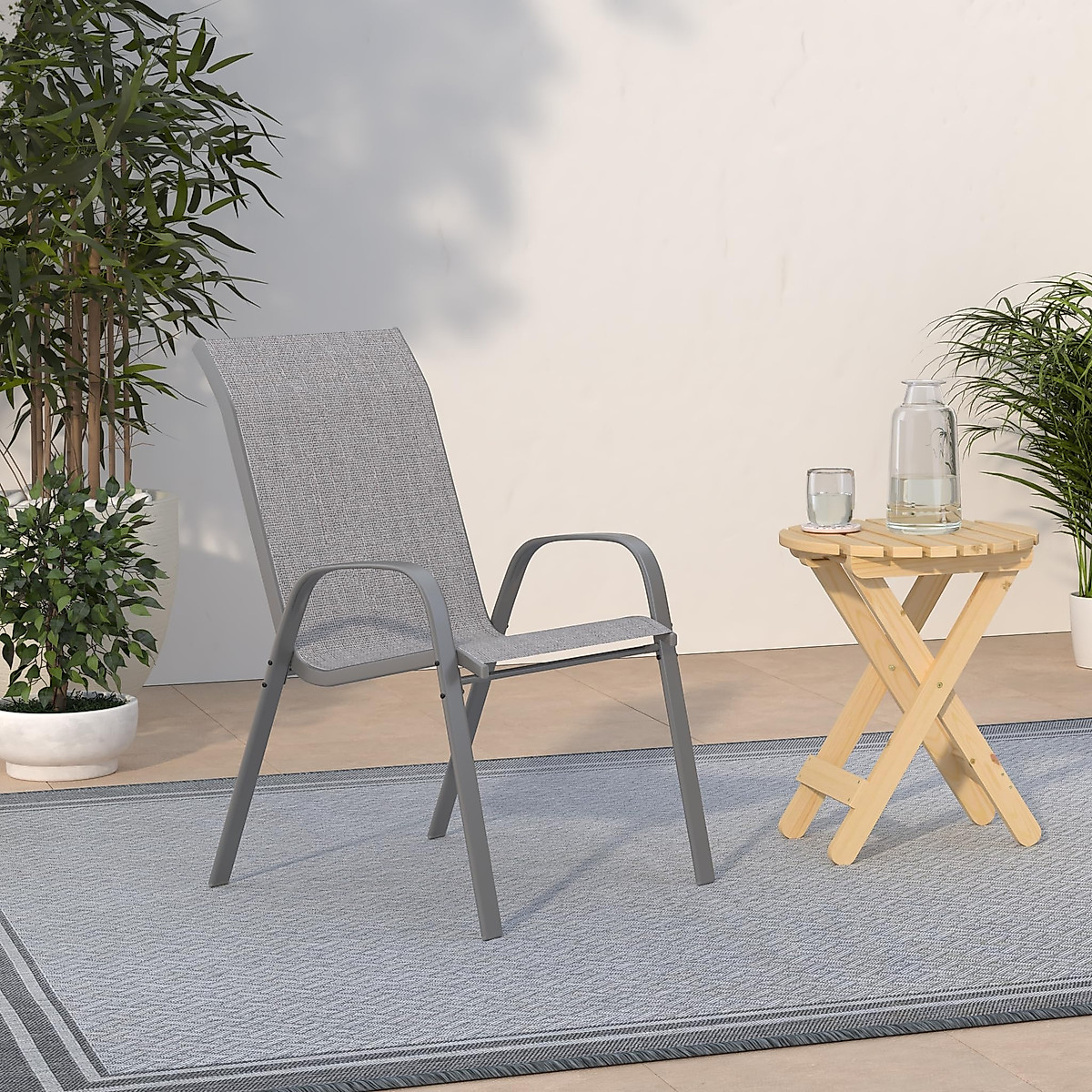 Amopatio Patio Chairs Set of 4, Breathable Garden Outdoor Furniture for Backyard Deck,Outdoor Stackable Dining Chairs for All Weather, Dark Grey