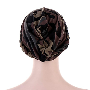 Awlsyj Chemo Cancer Head Hat Cap Ethnic Bohemia Pre-Tied Twisted Braid Hair Cover Wrap Turban Headwear (D Black Pink Flower)