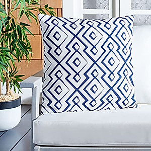 Safavieh Home Collection Lansana Indoor/Outdoor Modern Geometric Navy Blue 18-inch Square Decorative Accent Insert Throw Pillow, 1'6"