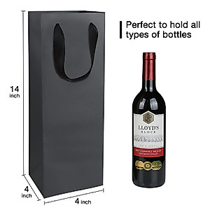 Aimyoo Black Wine Bottle Bags 4x4x14 inch, 10 Pack Large Kraft Paper Gift Bags with Handles Bulk